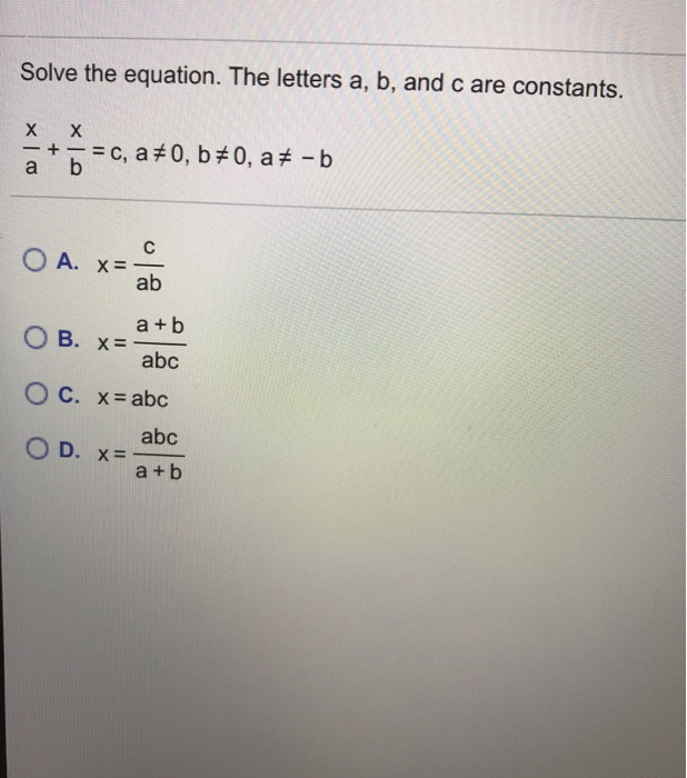 Solved Solve the equation. The letters a, b, and c are | Chegg.com