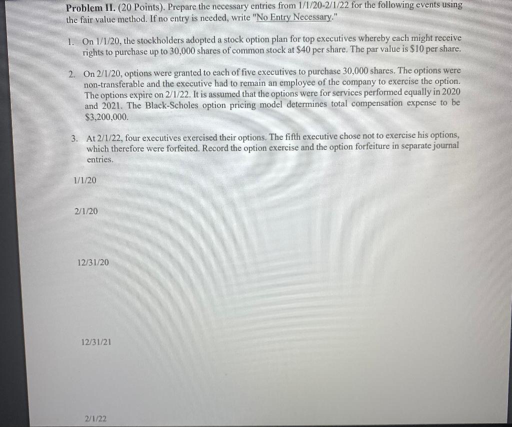 Solved Problem II. (20 Points). Prepare the necessary | Chegg.com