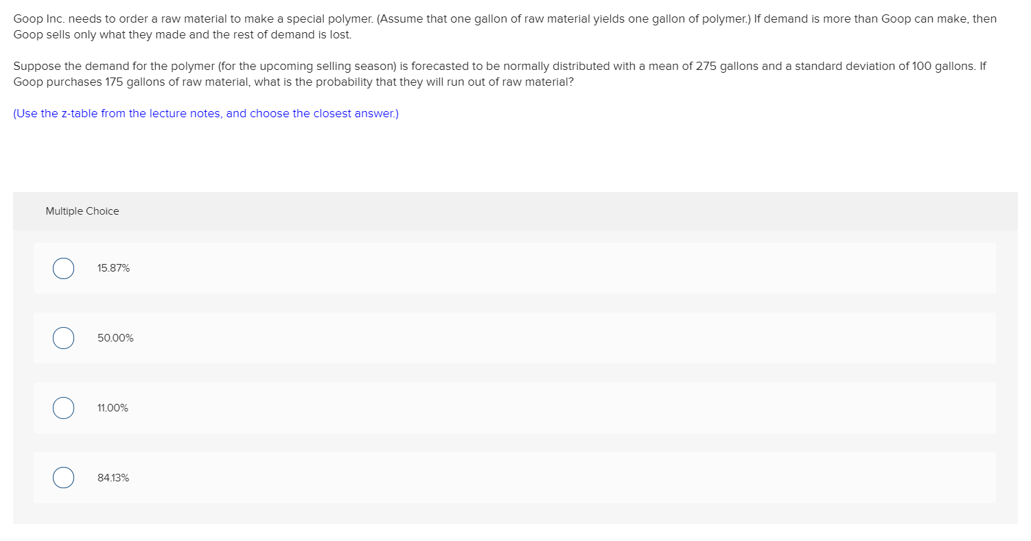 Solved Goop Inc. needs to order a raw material to make a | Chegg.com