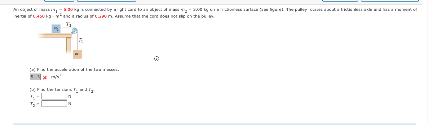Solved inertia of 0.450 kg⋅m2 and a radius of 0.290 m. | Chegg.com