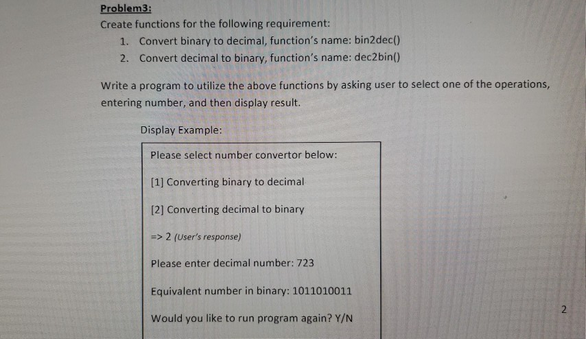 Solved Problem3: Create functions for the following | Chegg.com