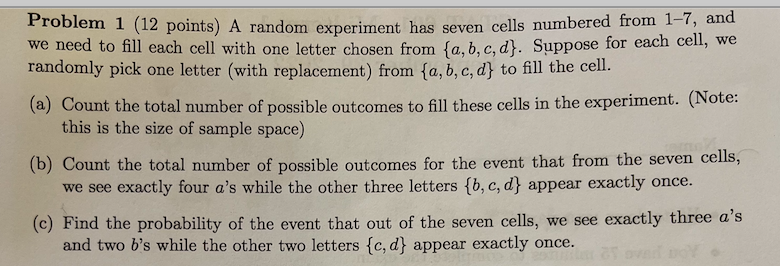 Solved Problem 1 (12 points) A random experiment has seven | Chegg.com