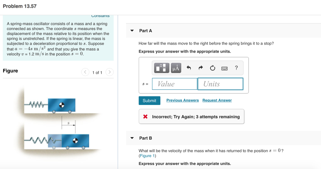 Solved Problem 13.57 Constanis A spring-mass oscillator | Chegg.com
