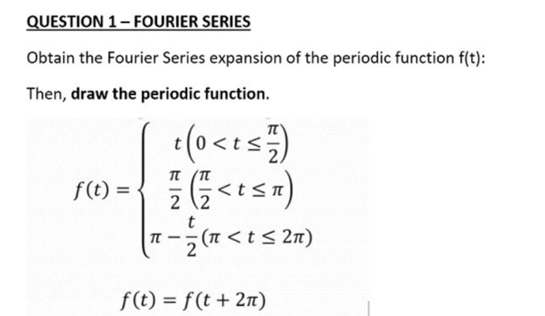 Solved QUESTION 1 - FOURIER SERIES Obtain the Fourier Series | Chegg.com