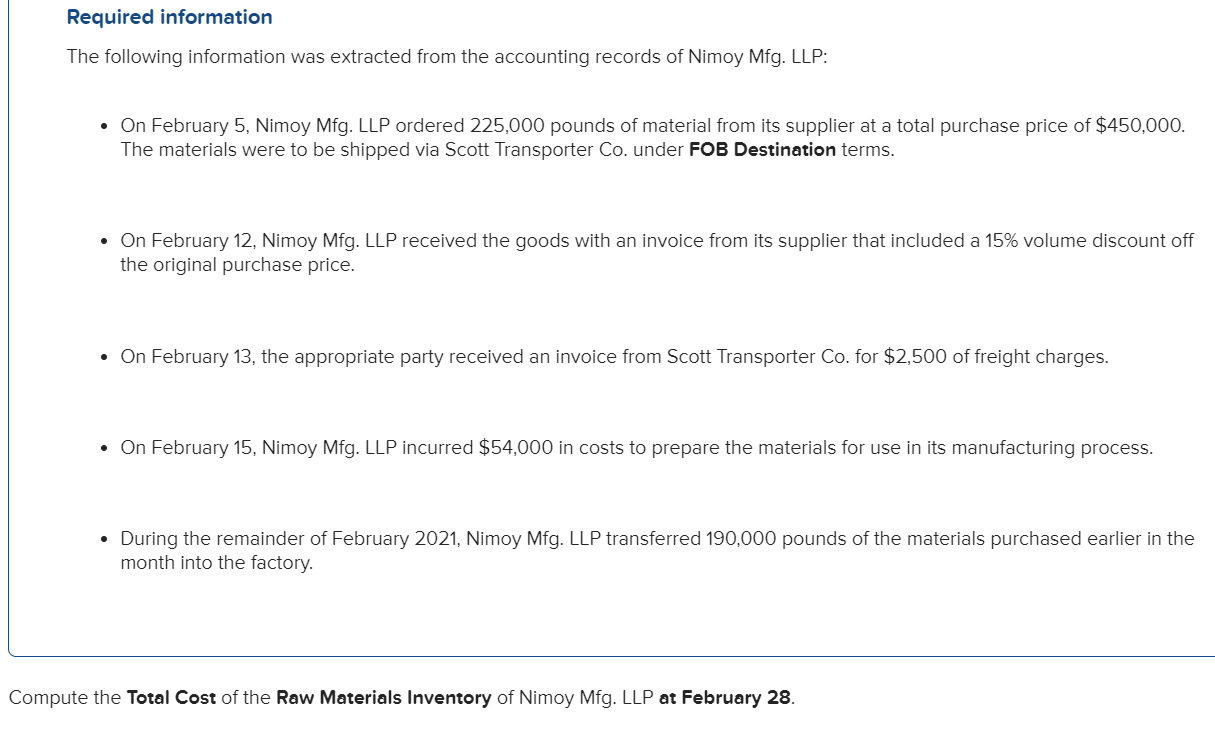 Solved Required information The following information was | Chegg.com