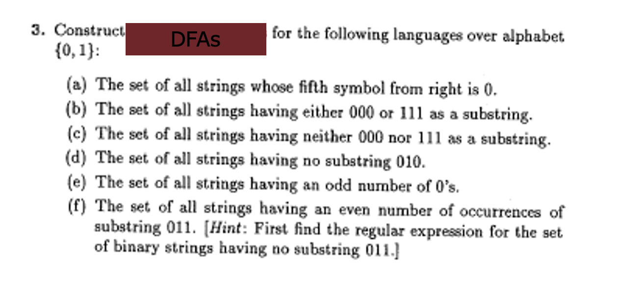 Solved 3. Construct {0,1); DFAs for the following languages | Chegg.com