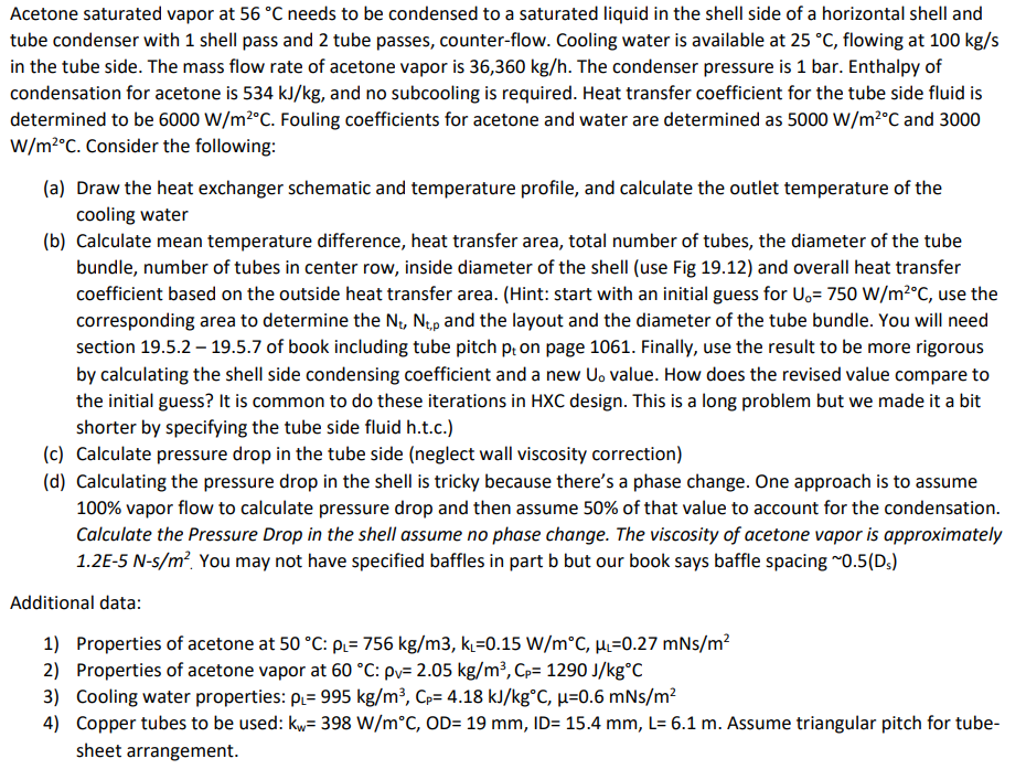 Solved FIGURE 19.12 Shell-bundle clearance.Acetone saturated | Chegg.com