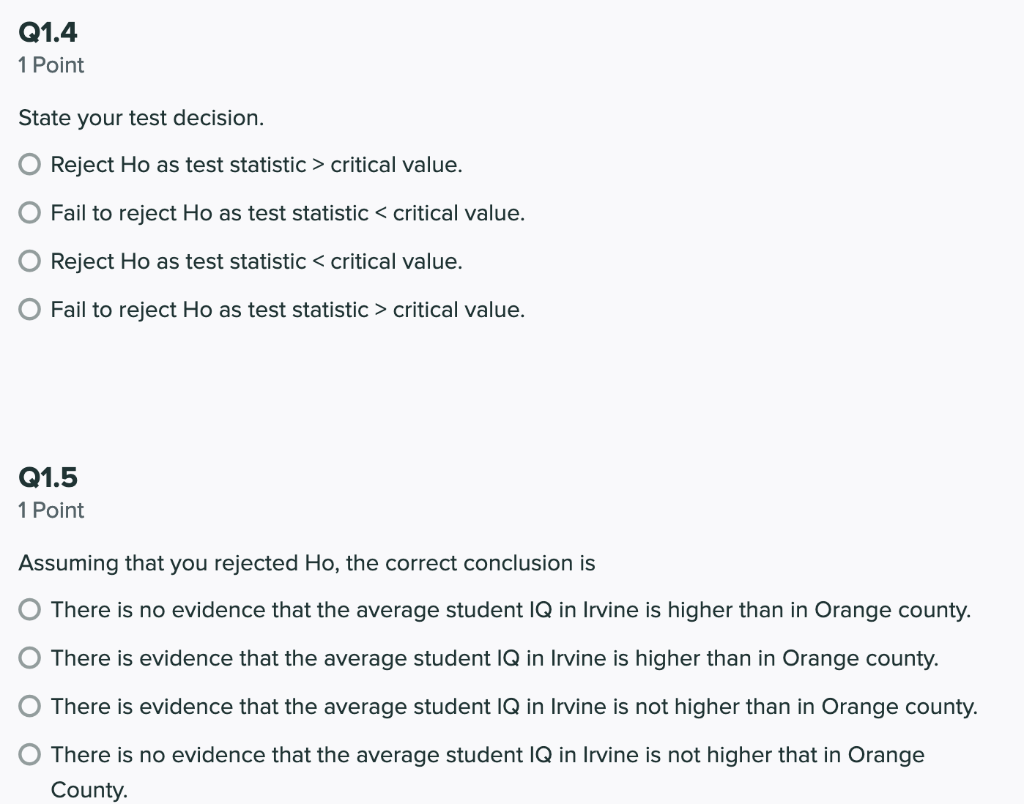 Solved The average IQ of students in Orange County is 107. | Chegg.com