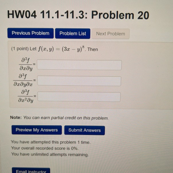 Solved HW04 11.1-11.3: Problem 20 Previous Problem Problem | Chegg.com