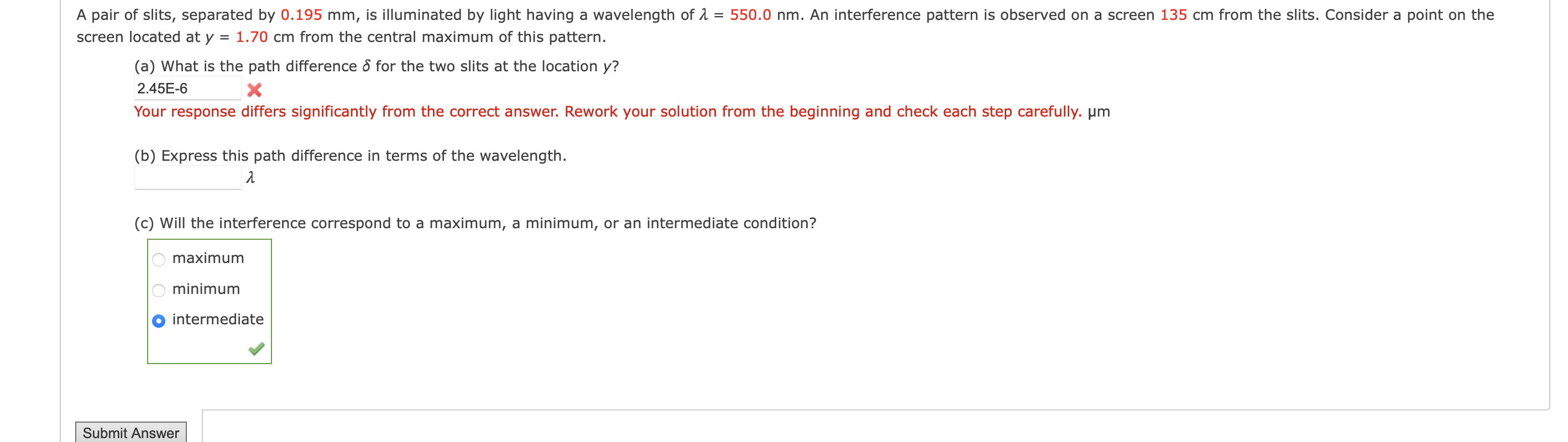 Solved by an EXPERT screen located at \( ﻿y=1.70 \mathrm{~cm} \) ﻿from | Chegg.com