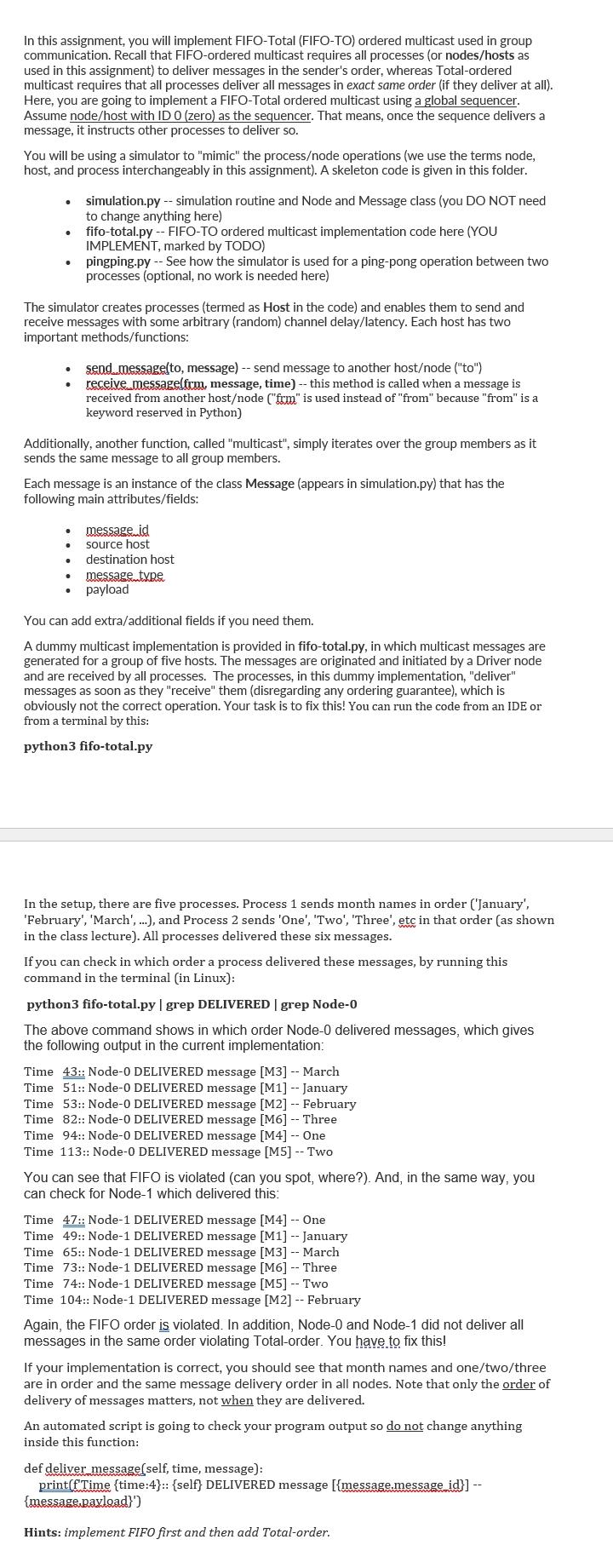 Solved implement FIFO-Total ordered multicast using the | Chegg.com
