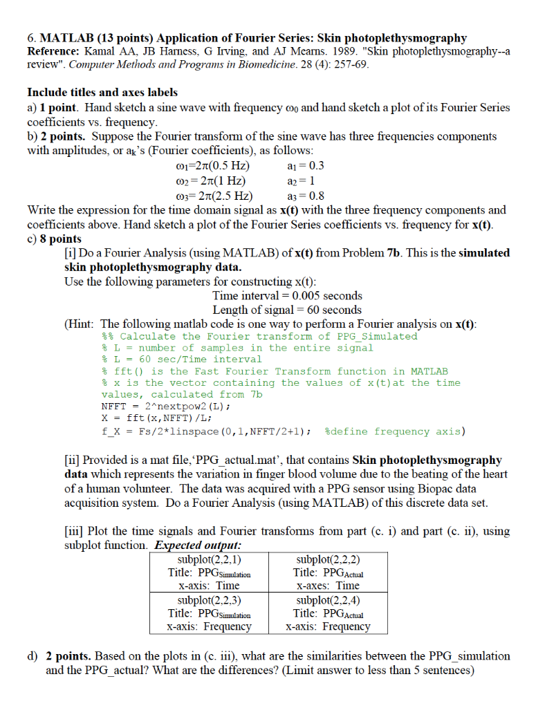 6. MATLAB (13 points) Application of Fourier Series: | Chegg.com