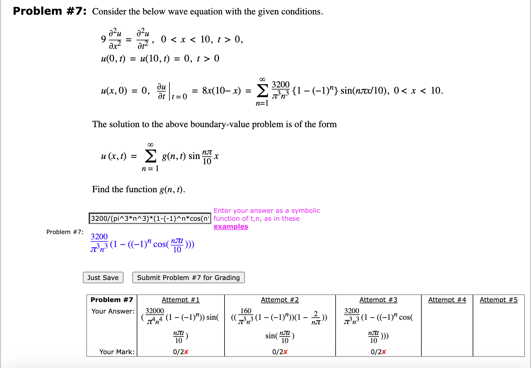 Solved Problem #7: Consider the below wave equation with the | Chegg.com