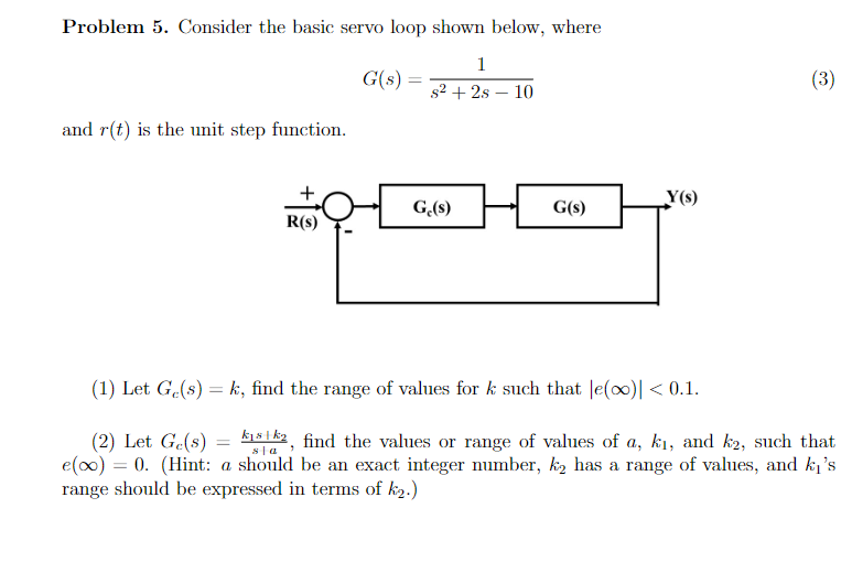 Solved Problem 5 Consider The Basic Servo Loop Shown Below 