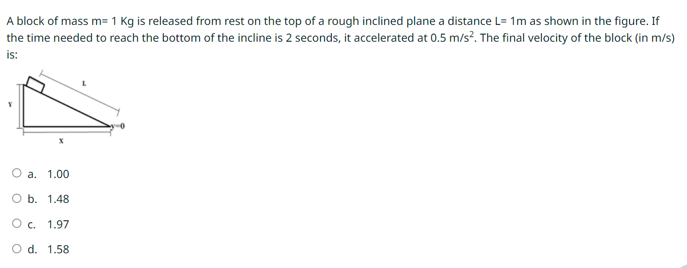 Solved A block of mass m=1Kg ﻿is released from rest on the | Chegg.com