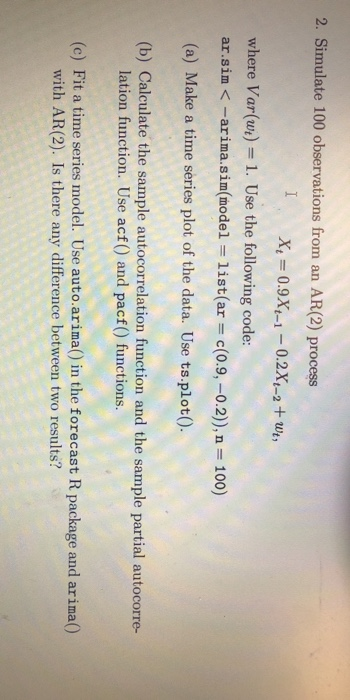 Solved 2. Simulate 100 observations from an AR(2) process I | Chegg.com