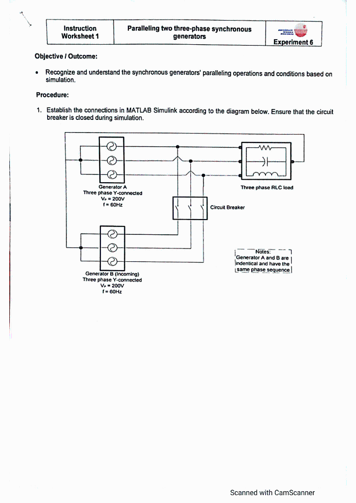 Solved Instruction Worksheet 1 Paralleling Two Three Phase