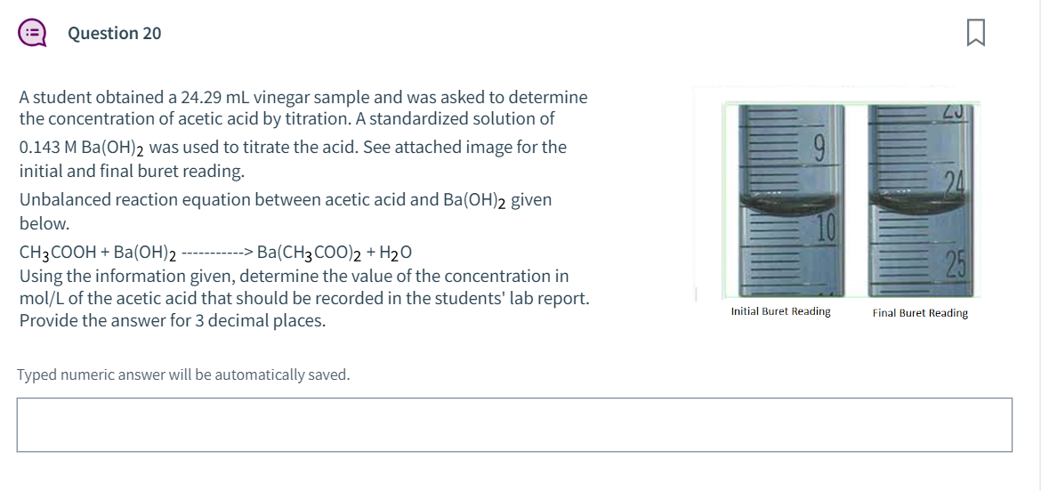 Solved A student obtained a 24.29 mL vinegar sample and was | Chegg.com