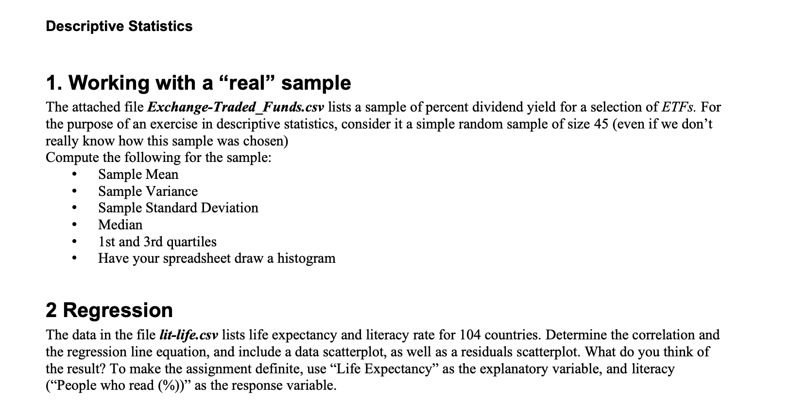 Solved 1. Working with a "real" sample The attached file | Chegg.com