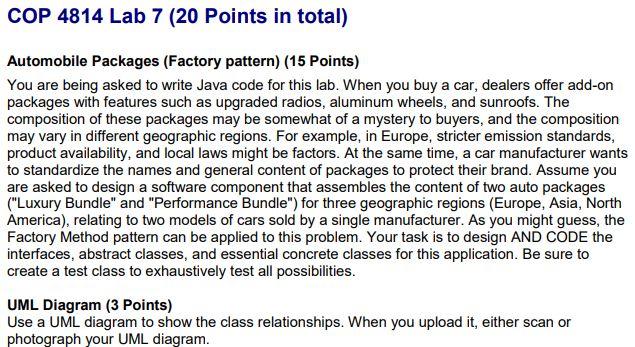 Solved COP 4814 Lab 7 (20 points in total) Automobile | Chegg.com