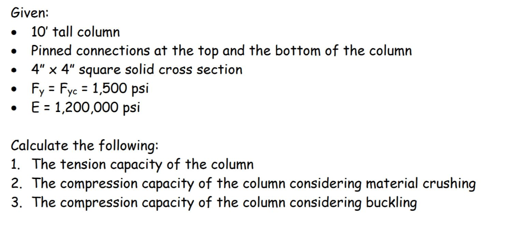 Solved Given: . 10' tall column . Pinned connections at the | Chegg.com