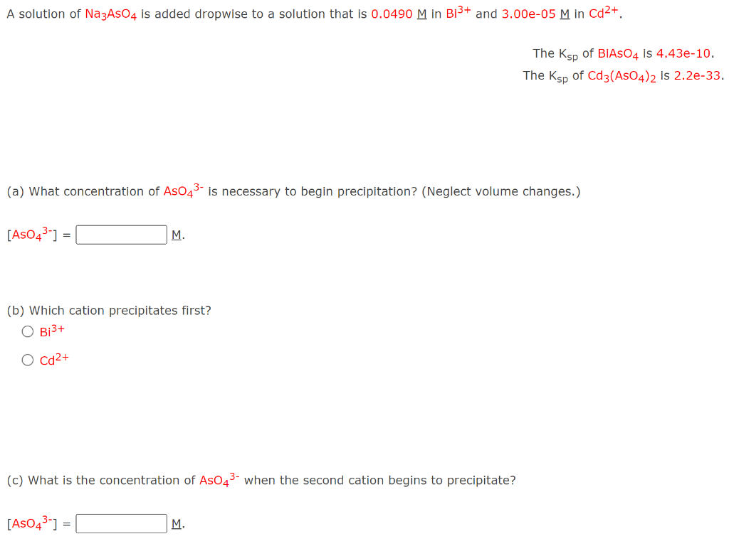 Solved A solution of Na3AsO4 is added dropwise to a solution | Chegg.com