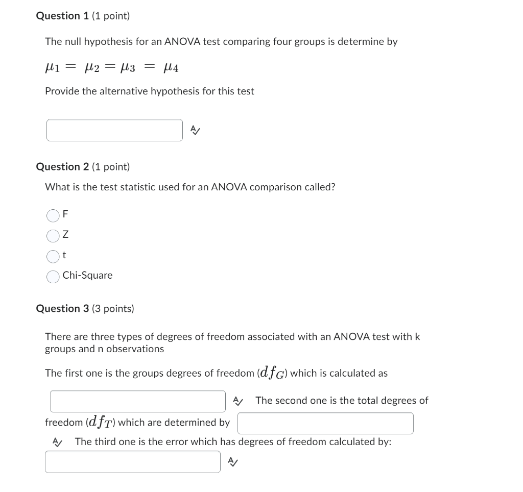 Solved The null hypothesis for an ANOVA test comparing four | Chegg.com Solved The null hypothesis for an ANOVA test comparing four | Chegg.com