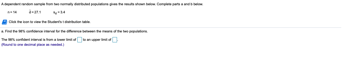 Solved A dependent random sample from two normally | Chegg.com