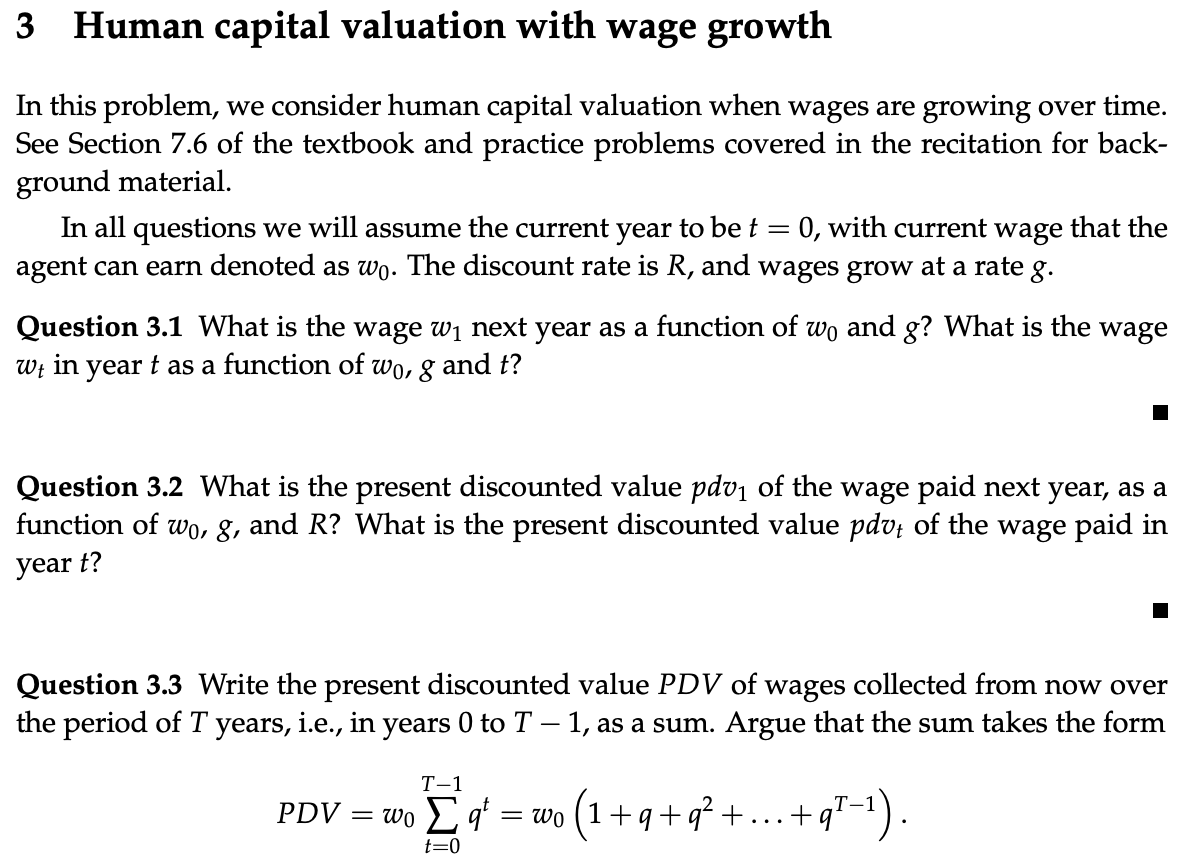3 Human capital valuation with wage growth In this | Chegg.com