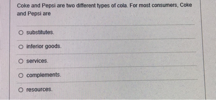 Solved Coke and Pepsi are two different types of cola. For | Chegg.com