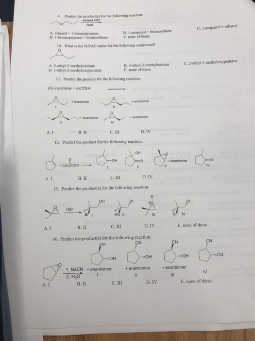 Solved 9. Predict the productis) for the following reaction | Chegg.com