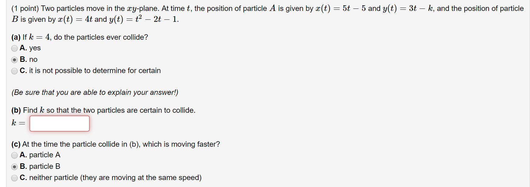 Solved (1 point) Two particles move in the xy-plane. At time | Chegg.com