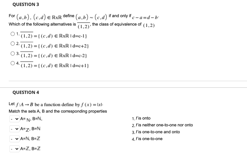 Solved QUESTION 3 For (a,b), (c,d) € RxR define (a,b) ~(c,d) | Chegg.com