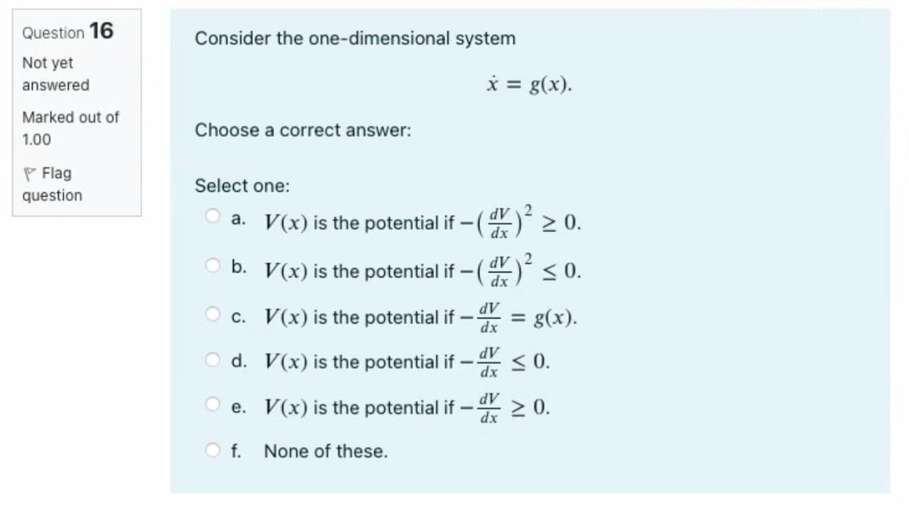 Solved Consider the one-dimensional system Question 16 Not | Chegg.com