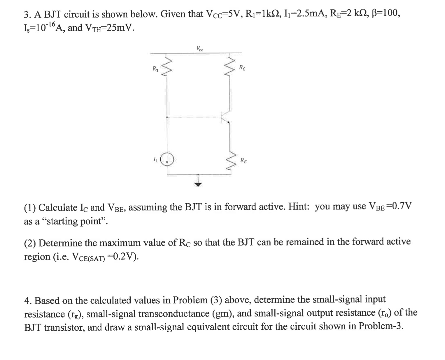 Solved A BJT circuit is shown below. Given that | Chegg.com