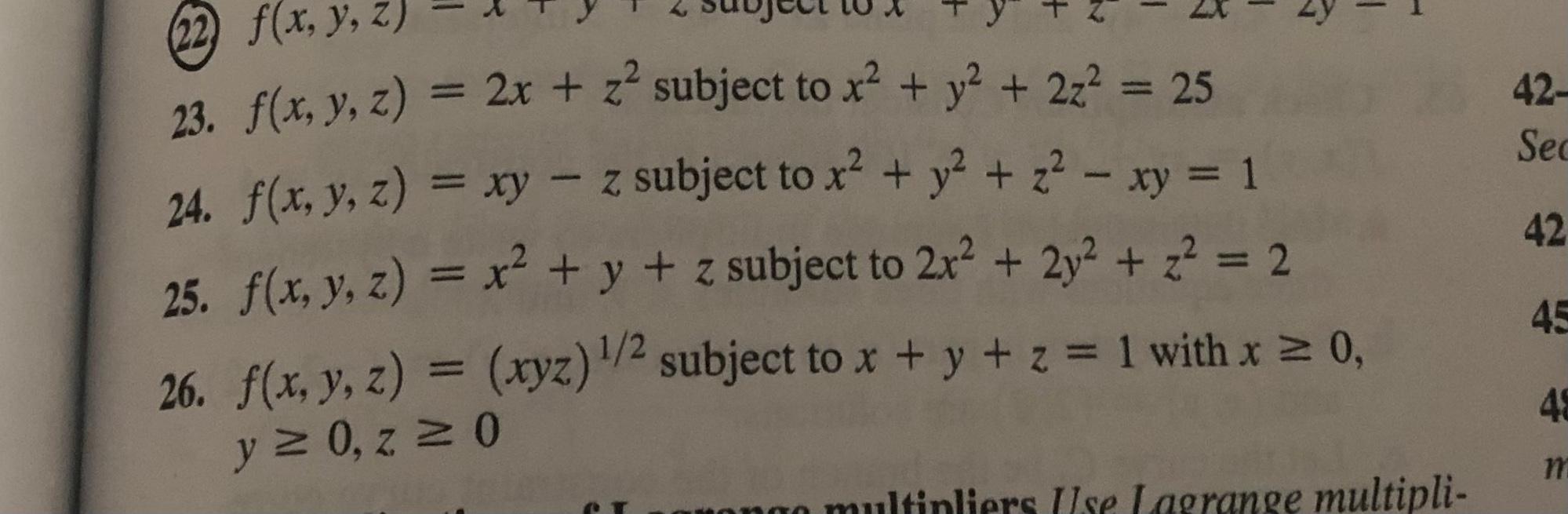 Solved 23 F X Y Z 2x Z2 Subject To X2 Y2 2z2 25 24
