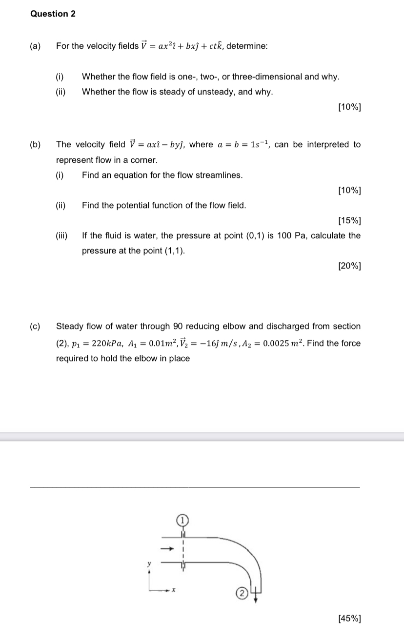 Solved (a) For the velocity fields \\( \\vec{V}=a x^{2} | Chegg.com