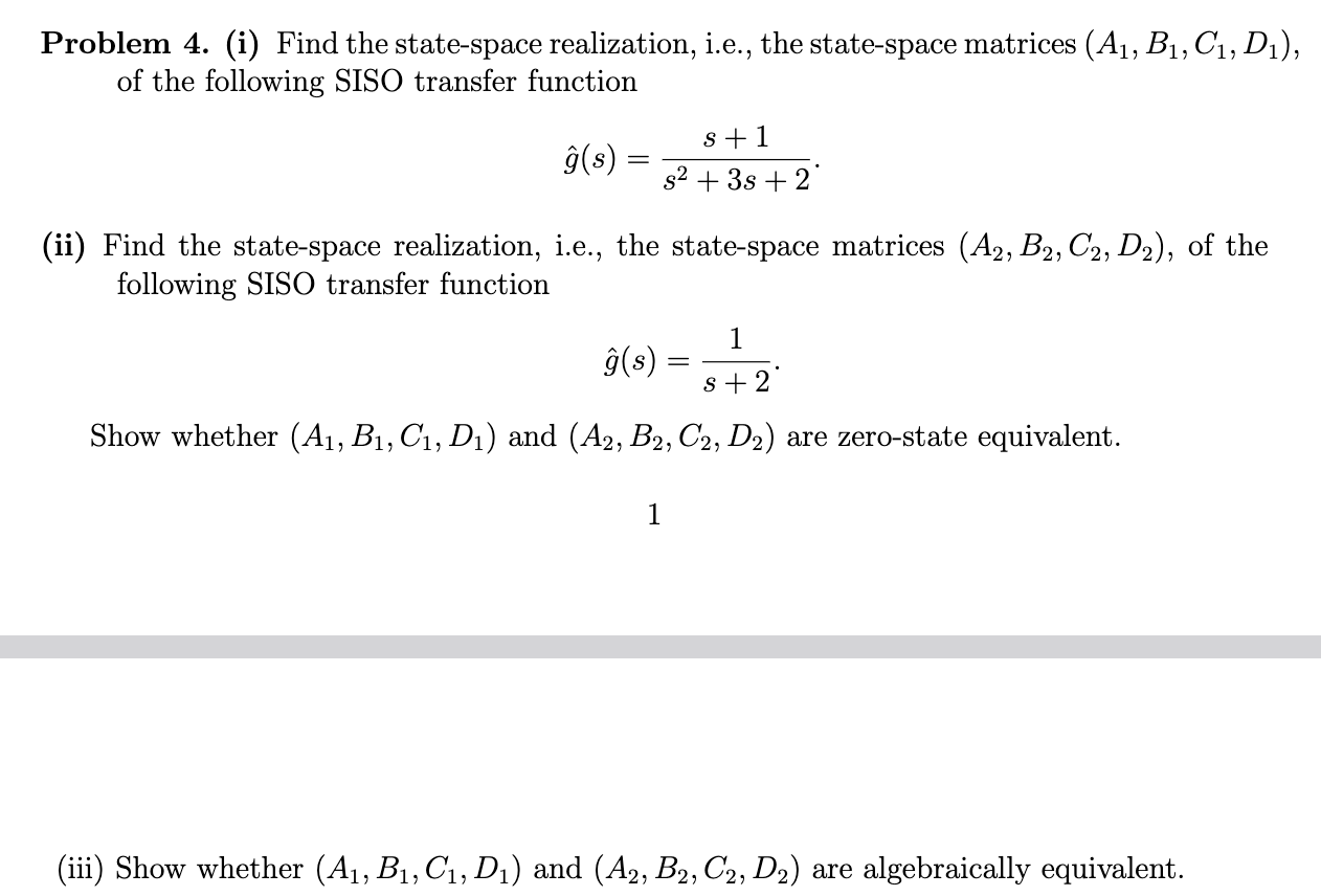 Problem 4 I Find The State Space Realization