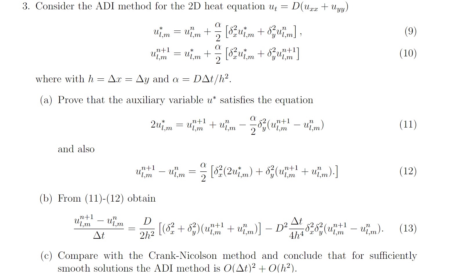 Solved 3. Consider the ADI method for the 2D heat equation | Chegg.com