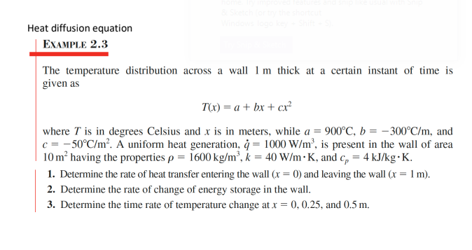 Solved Heat diffusion equation EXAMPLE 2.3 The temperature | Chegg.com