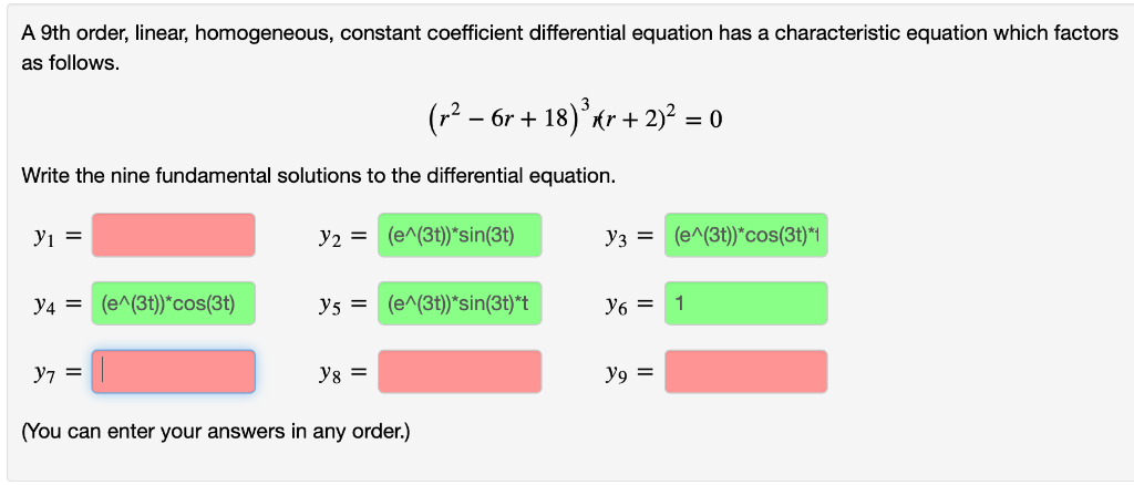 Solved A 9th order, linear, homogeneous, constant | Chegg.com