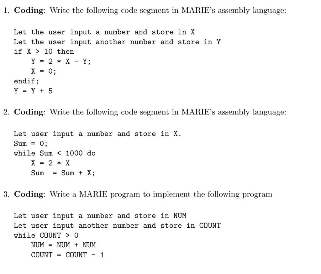 Solved 1 Coding Write The Following Code Segment In 8963