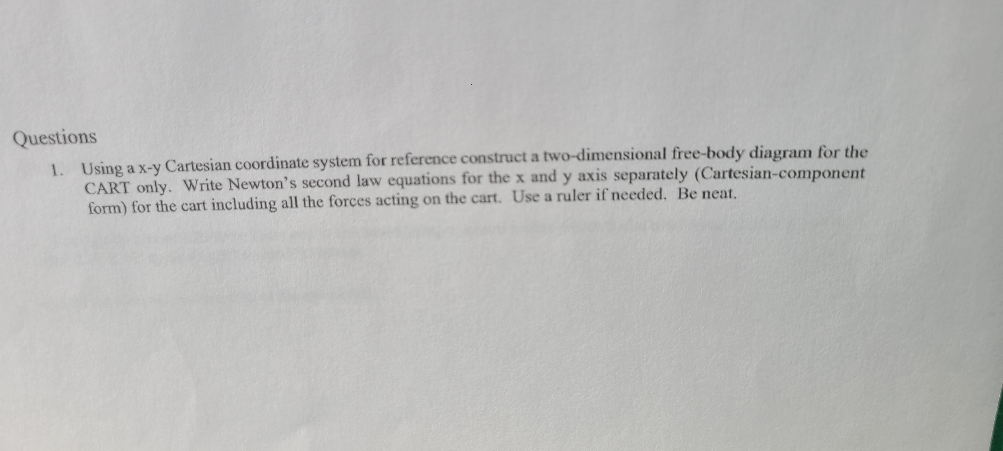 Questions 1. Using a x-y Cartesian coordinate system | Chegg.com