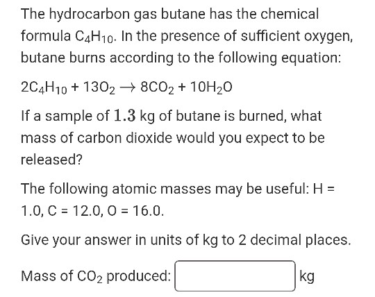Solved The hydrocarbon gas butane has the chemical formula | Chegg.com
