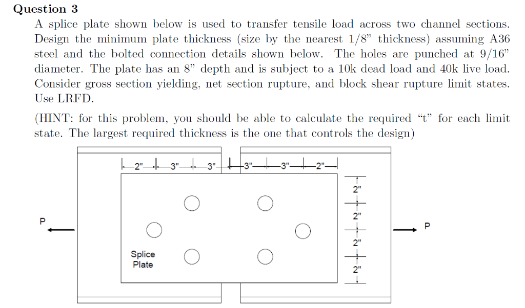 Solved A splice plate shown below is used to transfer | Chegg.com