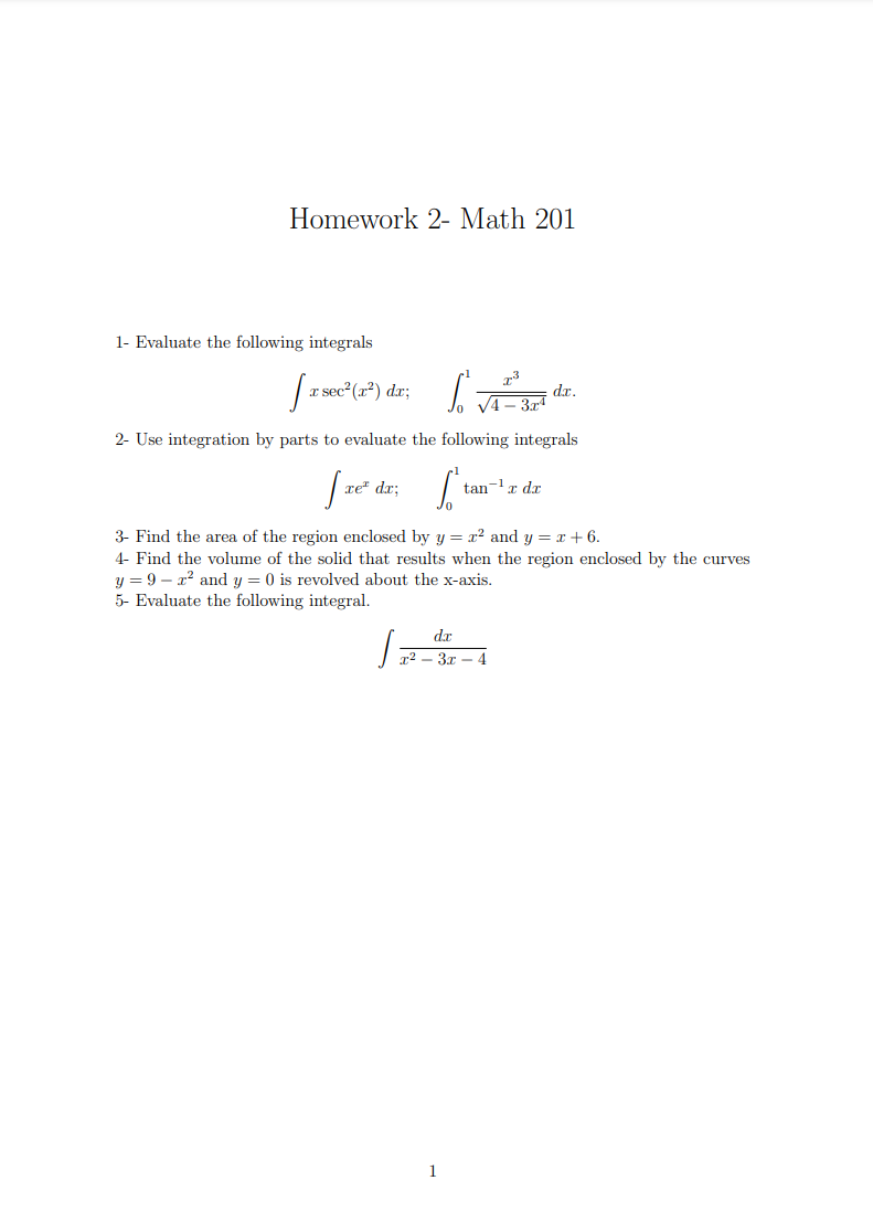 Solved Homework 2- Math 201 1- Evaluate the following | Chegg.com