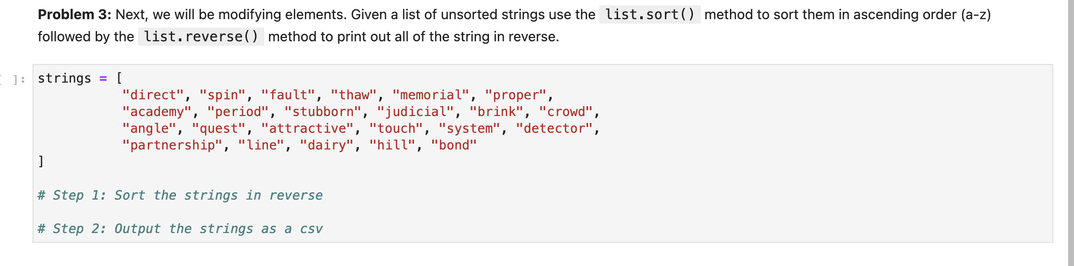 Solved List Focused Problem 1: For the first problem we | Chegg.com