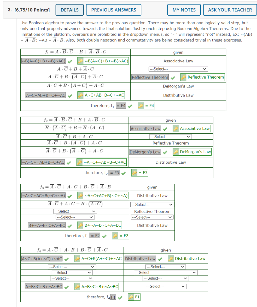 Use Boolean algebra to prove the answer to the | Chegg.com