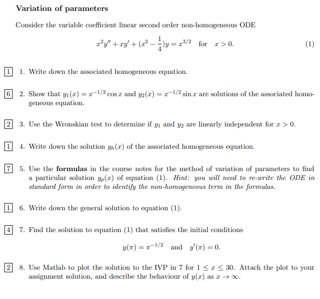 Solved Variation of parameters Consider the variable | Chegg.com