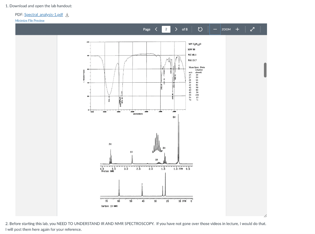 Solved 1. Download and open the lab handout: PDF: Spectral | Chegg.com